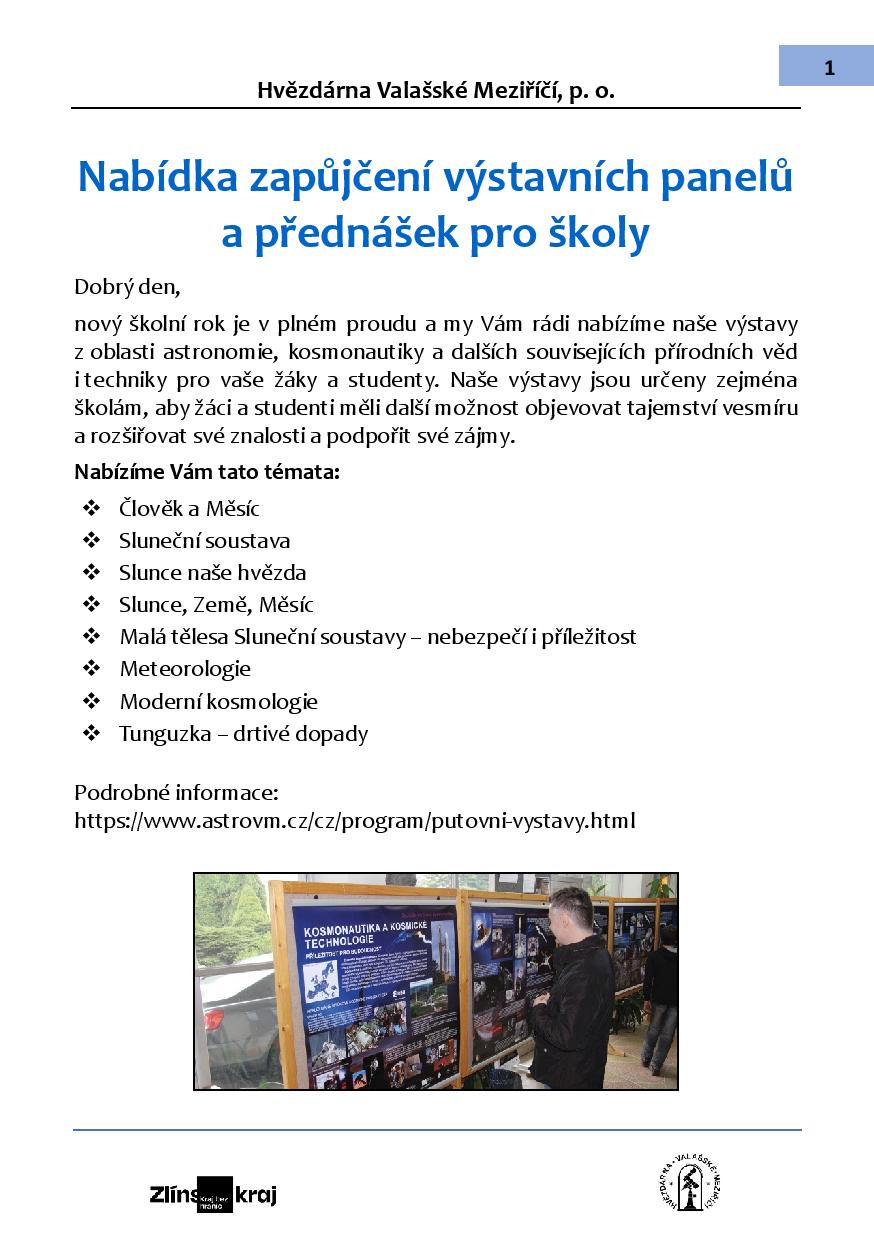 Putovní výstavy | Kalendář akcí | Program | Hvězdárna Valašské Meziříčí